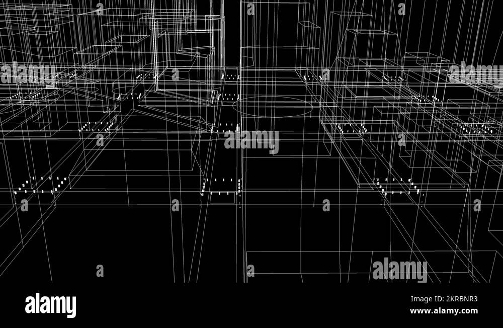 4k fly through schematic architectural blueprints rotating loop ...