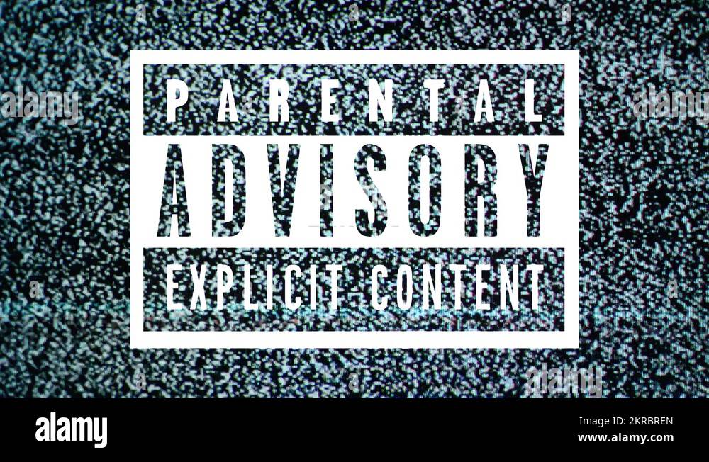 Parental advisory label - explicit content label on TV noise background ...