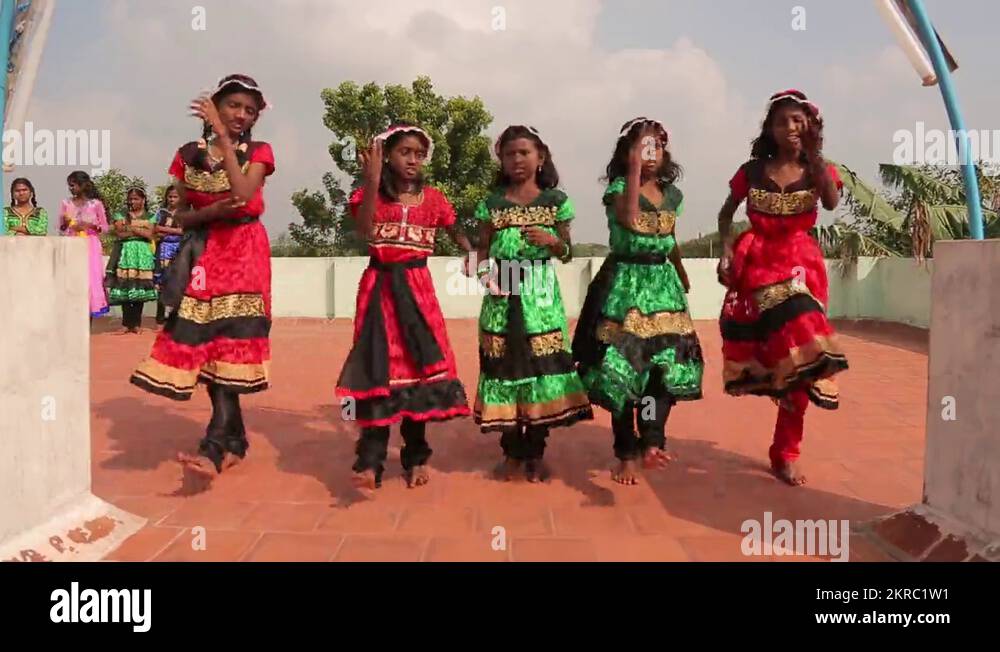 Indian Little Girls Dancing in Traditional Dresses Stock Video Footage ...