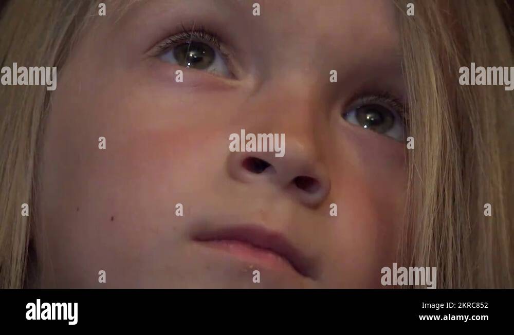 Ultra HD 4K Child Watching TV, Close up Little Girl Eyes, Children ...
