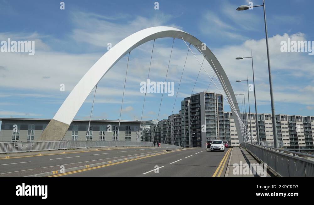 traffic crosses road over the clyde arc bridge, glasgow, scotland Stock ...
