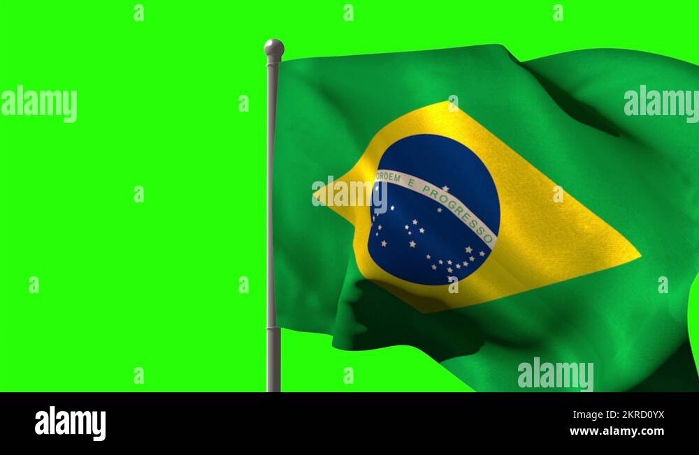 Brazil national flag waving on flagpole, green screen Stock Video ...