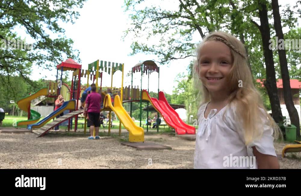 Ultra HD 4K Portrait of Laughing Little Girl, Playground, Child Playing ...