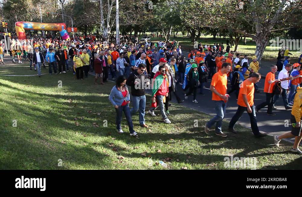 Australian and Dutch crowd walk together after World Cup soccer match ...