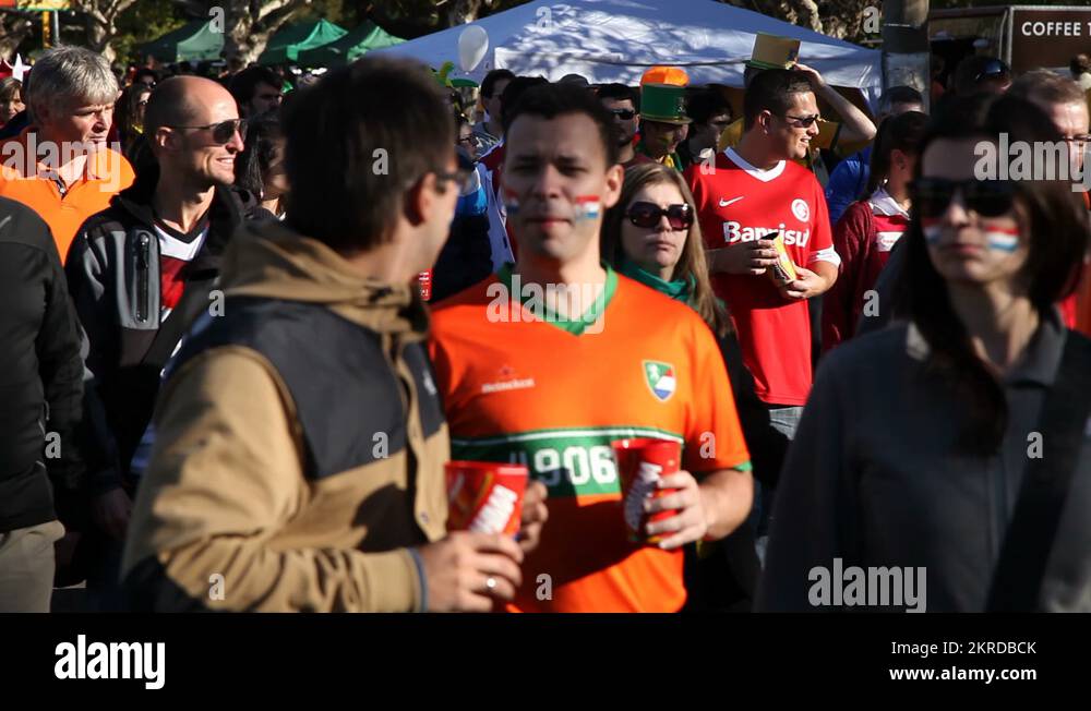 World Cup fans walk after soccer match in Porto Alegre, Brazil Stock ...