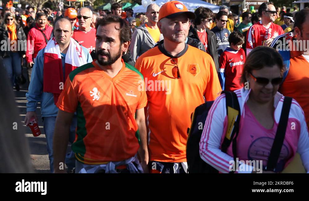 World Cup fans walk after soccer match in Porto Alegre, Brazil Stock ...