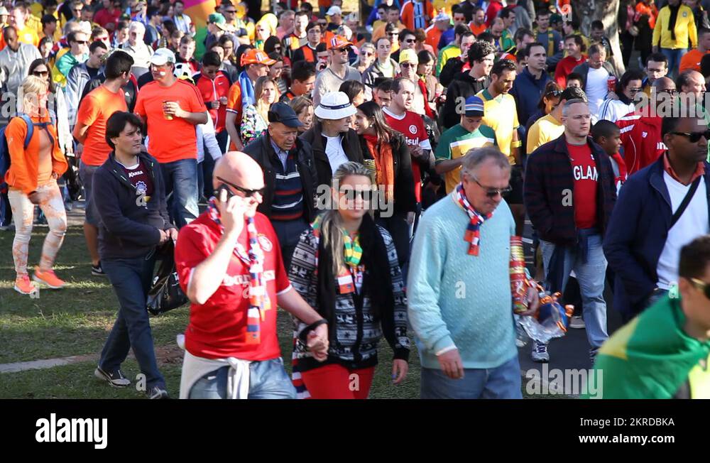 World Cup fans walk after soccer match in Porto Alegre, Brazil Stock ...