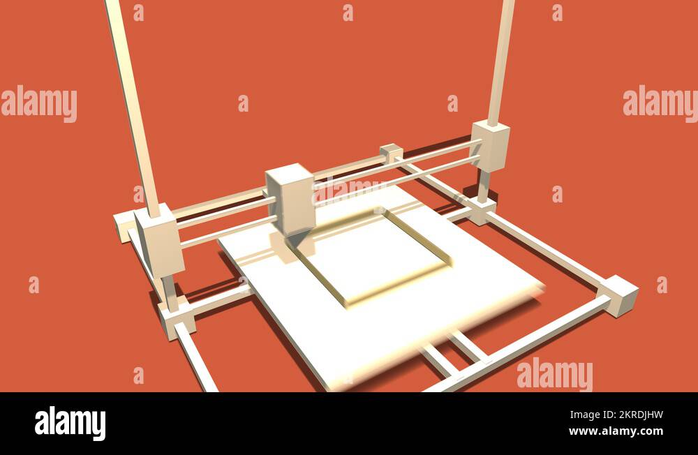 Simple Animation of Printing a 3D box with a 3D Printer. Red Background ...