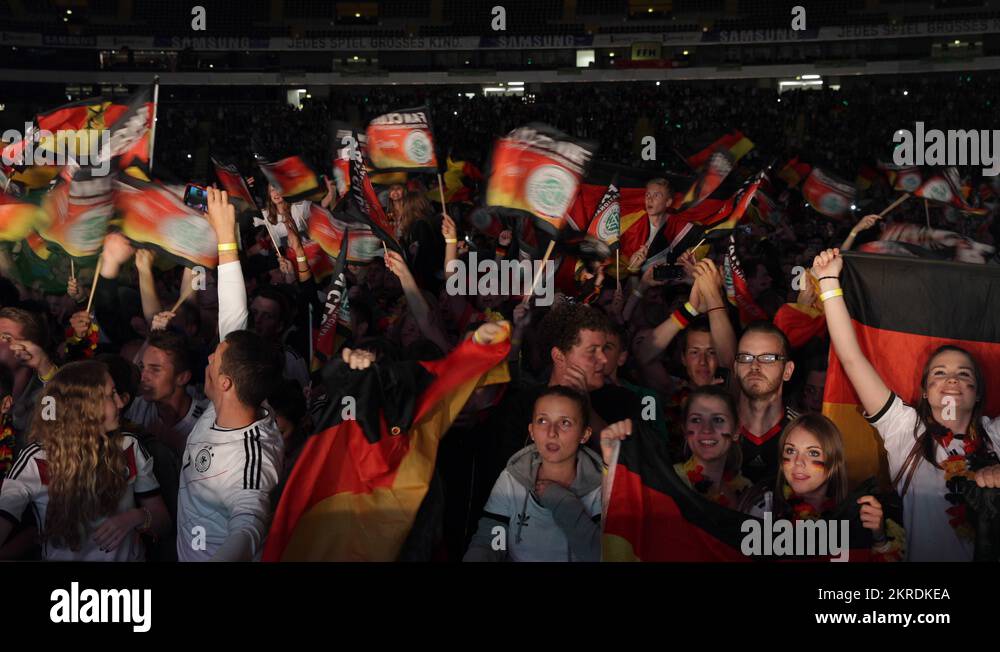 Enthusiastic German Football Team Happy Crowd Fans Cheering Enjoy ...
