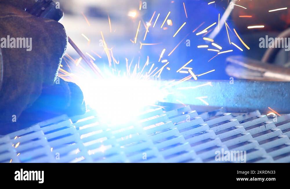 Welder Welding The New Grating in The Factory Stock Video Footage - Alamy