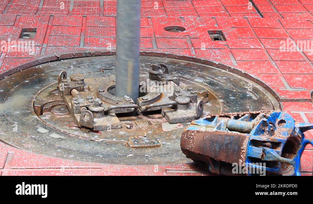 Slip on the rotary table while drilling oil well and pipe being rotated ...