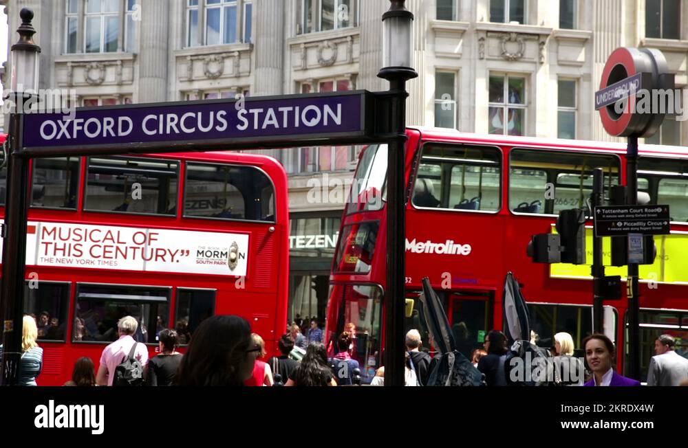 London Oxford Street Station Sign and buses Stock Video Footage - Alamy