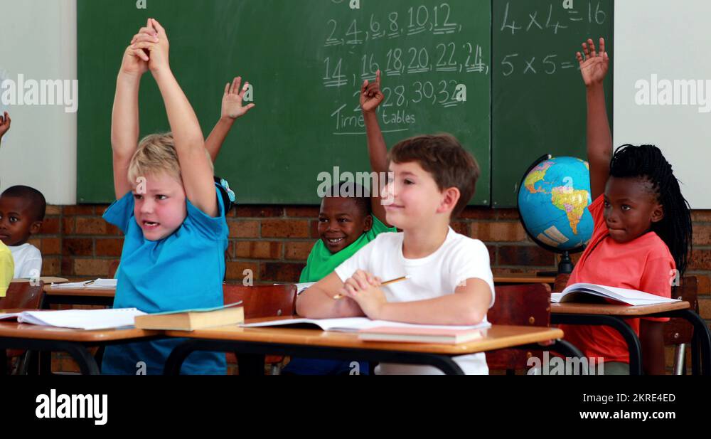 Happy pupils raising their hands class Stock Videos & Footage - HD and ...