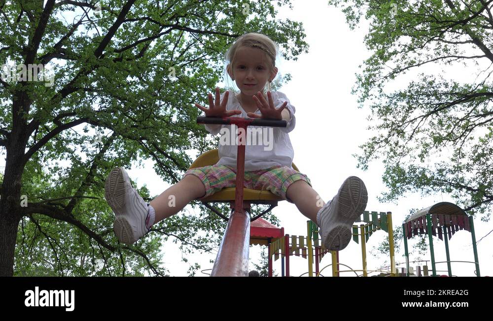 Ultra HD 4K Little Girl Playing Rocking Chair Playground, Happy ...