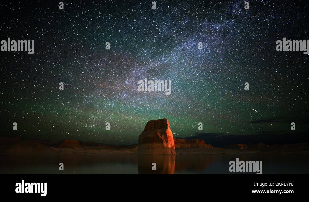 Astrophotography Time Lapse of Milky Way & Lone Rock in Lake Powell -Tilt Down Stock Video ...