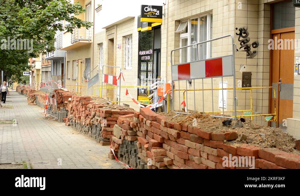 repair the urban street with buildings - grit, bricks - pavement ...