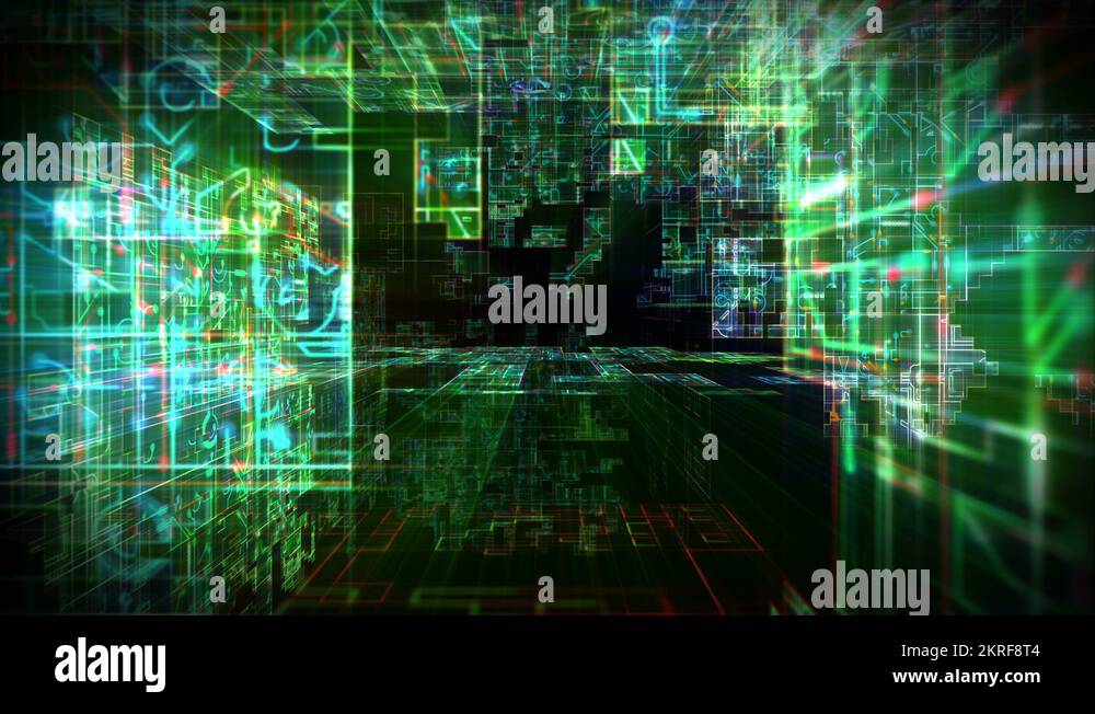 Abstract electronic circuits fly-through. Technology background ...