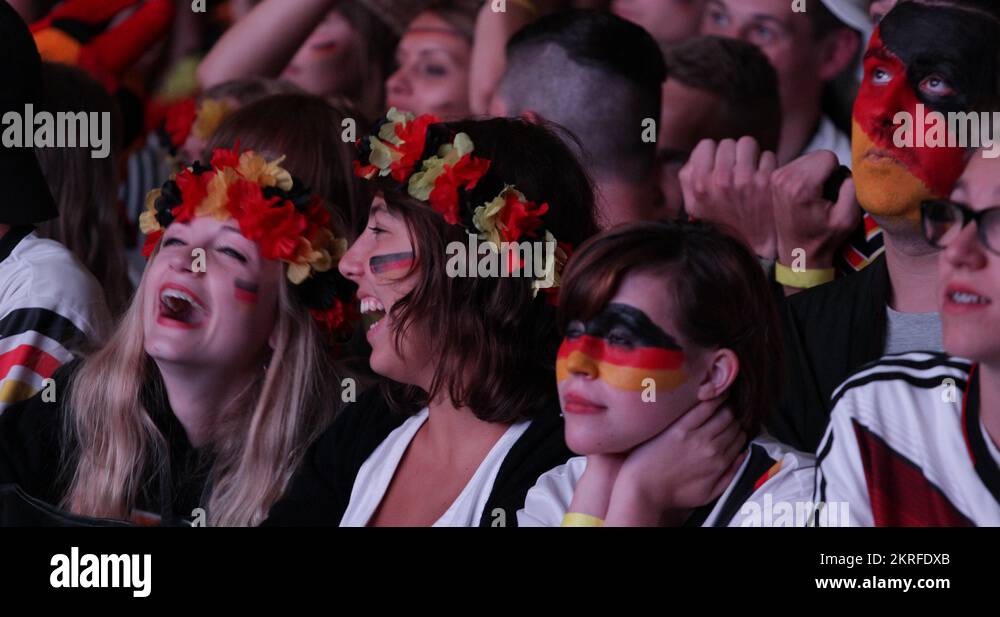 UltraHD 4K Happy Young Girls Laugh German Football Team Supporters ...