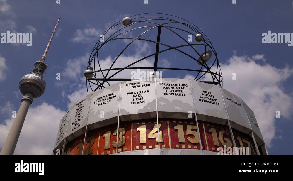 UltraHD 4K World Clock and Television TV Tower in Alexanderplatz Berlin ...