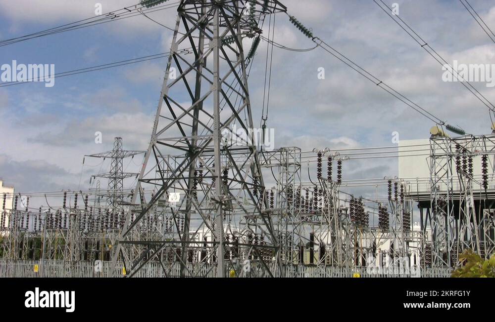 Tilt down from an overhead electricity power line to a gas fired power ...