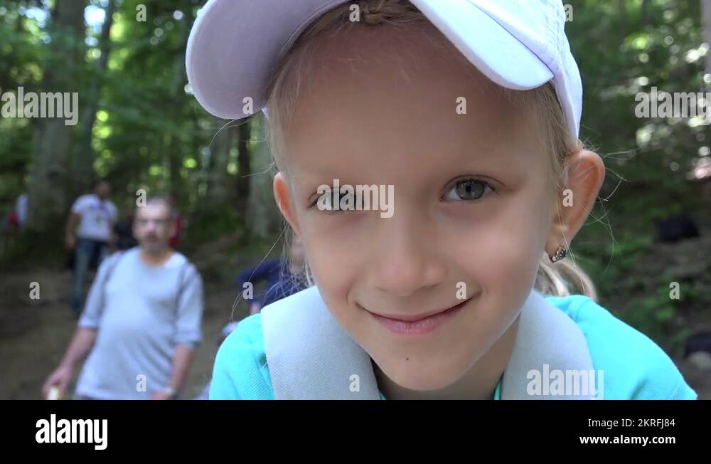 Portrait Face of Little Girl, Child, Tourists Hiking, Climbing Trip ...