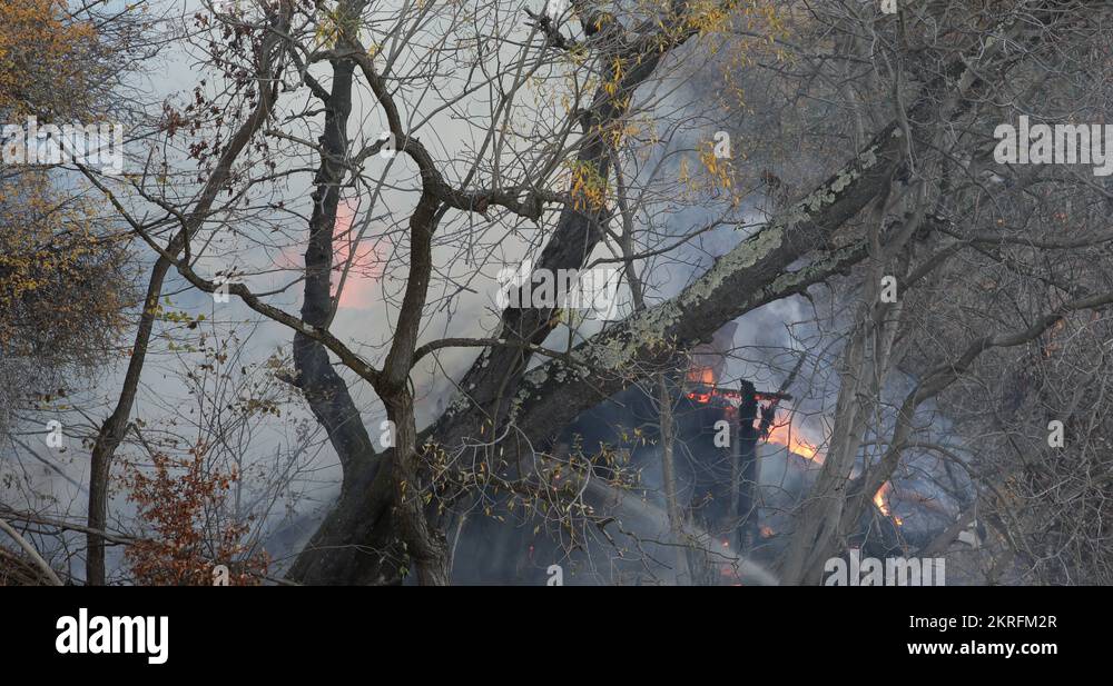 UHD 4K Air Pollution Bushfire Scene House Home Fire Huge Flames Forest ...