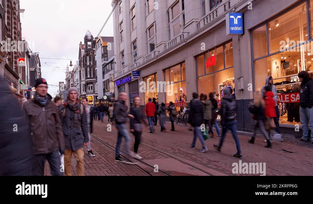 Dutch walk in illuminated Leidsplein Street time lapse Stock Video ...