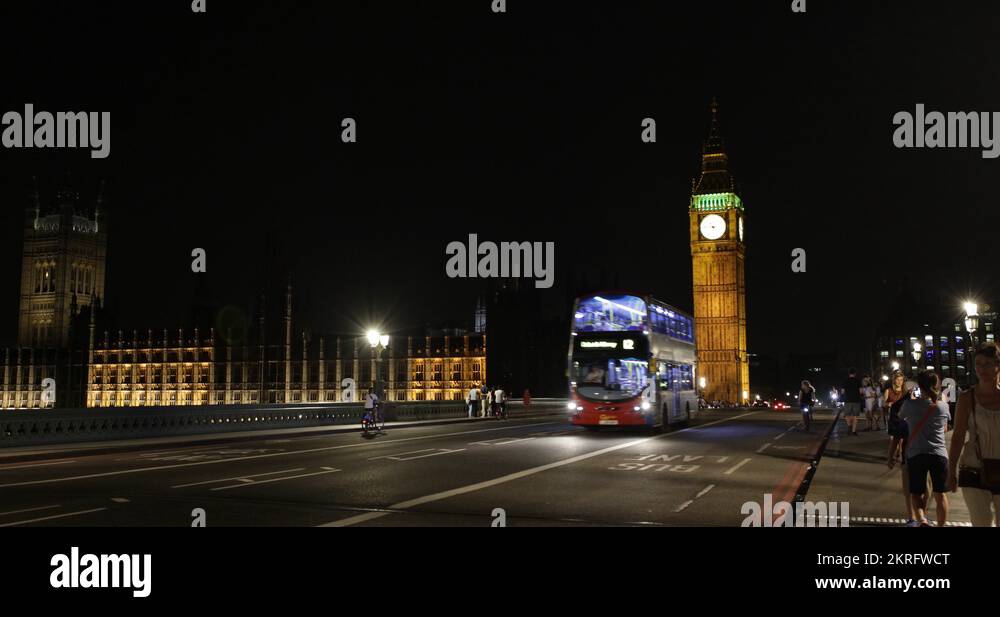 Ultra HD 4K Night Evening Crowd People Commute Double Decker Bus ...