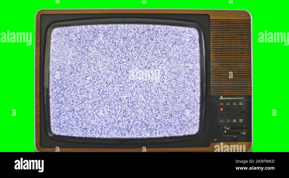 1970s TV set with interference. Green screen background 4K Stock Video ...