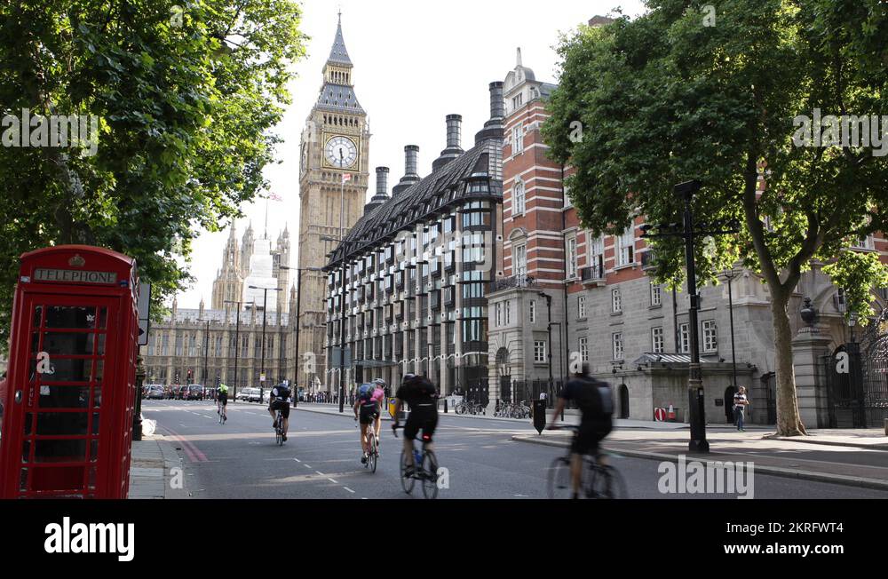 Iconic Red Telephone Booth Westminster Palace Clock Tower Rush Hour ...