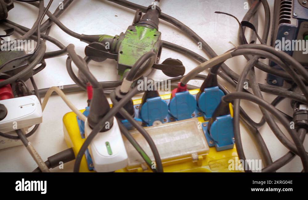 Elecrtic cable on floor of film set top view Stock Video Footage - Alamy