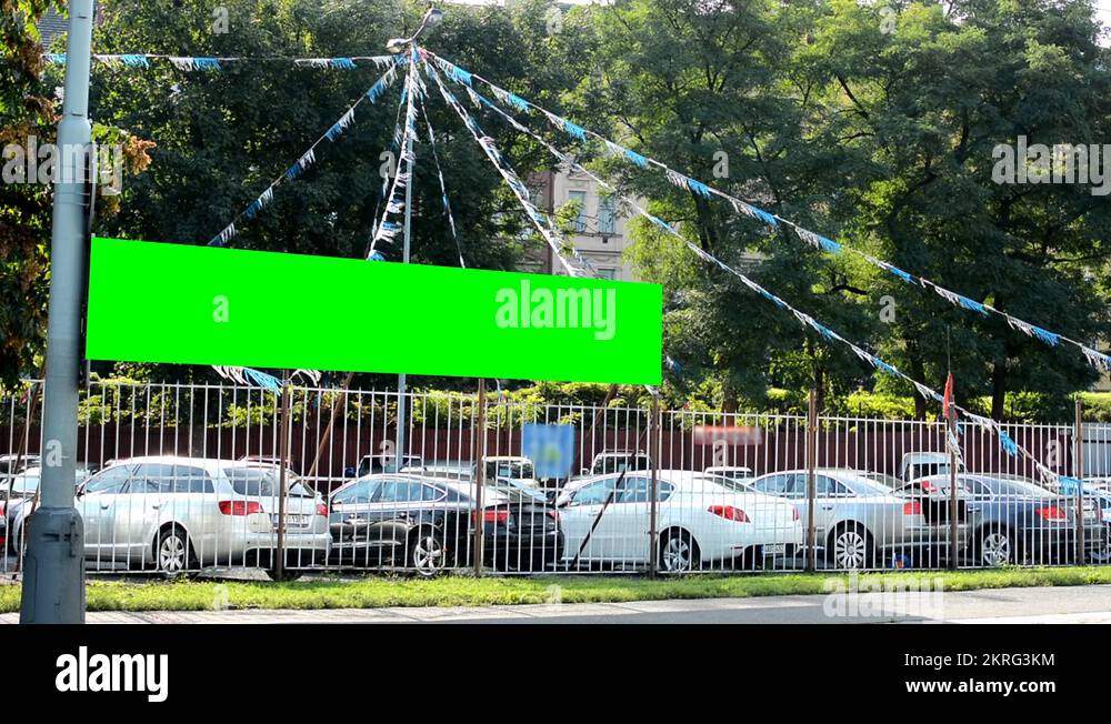 car showroom (used car dealer) - billboard - green screen - trees ...