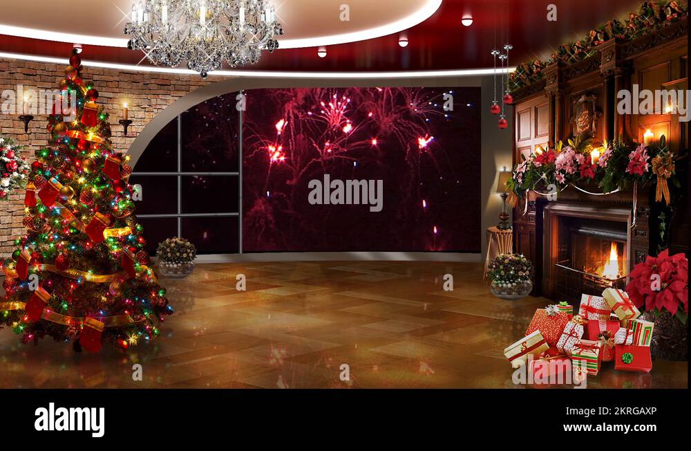 Christmas TV Studio Set 01 - Virtual Green Screen Background Loop Stock ...
