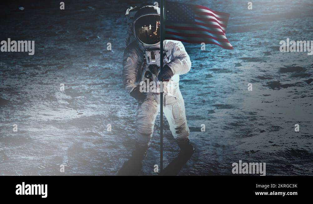 Astronaut waving an American Flag on the moon. 4k animation Stock Video ...