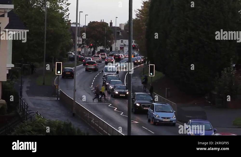 Traffic Cars Stop for Police Van Rush Hour Road Pedestrian Crossing Li ...