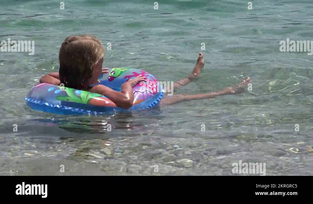 Little Girl Swimming, Playing on Beach, Blonde Child Bathing Sea Water ...
