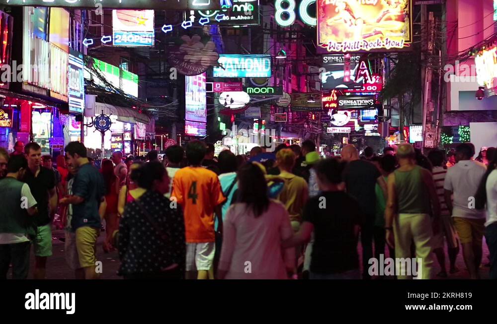 Walking Street - red-light district in Pattaya, Thailand Stock Video ...