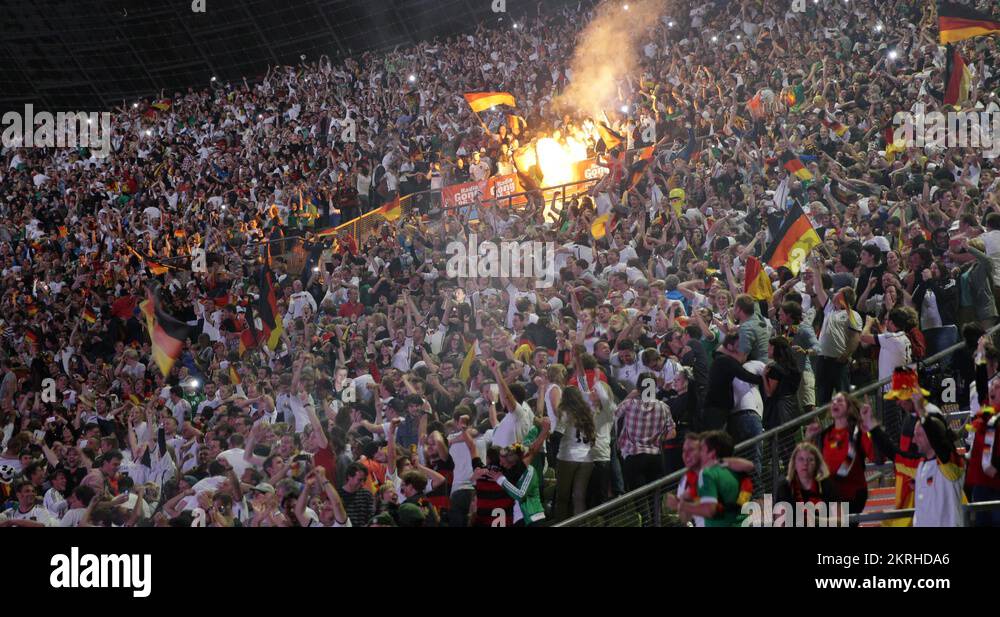 UHD 4K Soccer Fan Light Flares Smoke Bomb Inside Stadium People Crowd ...