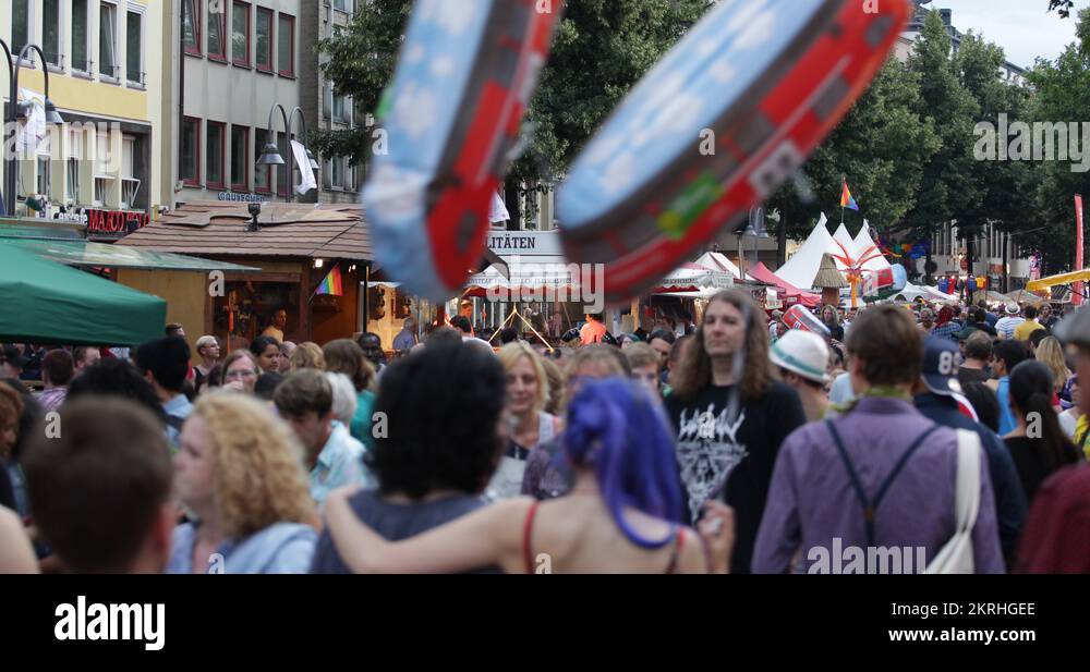 UHD 4K People Walk Cologne Busy City Street Gay Pride Parade Diversity ...