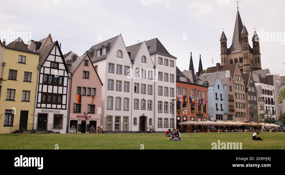 Ultra HD 4K Tourists Relaxing People Walking Cologne Famous Old Town ...