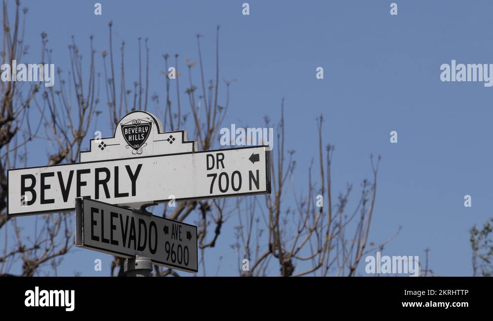 Beverly Hills Drive Crossroad Elevado Avenue Street Road Sign ...