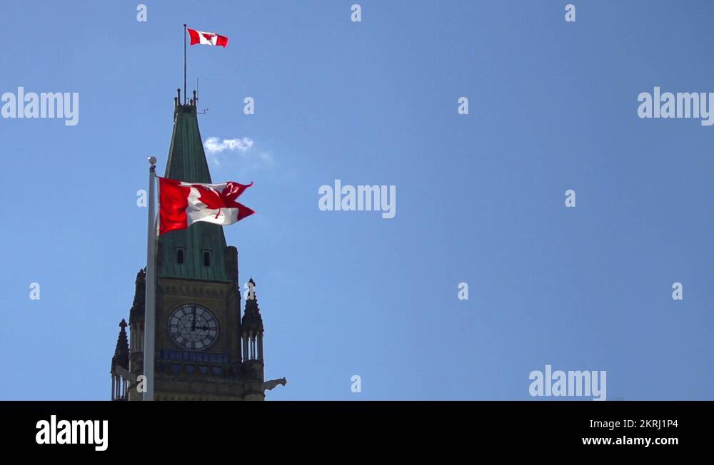 Canada ottawa parliament clock peace tower flag history Stock Videos ...