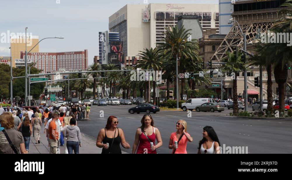 Young Girls Walk People Passing Pedestrians Visit Las Vegas Boulevard ...