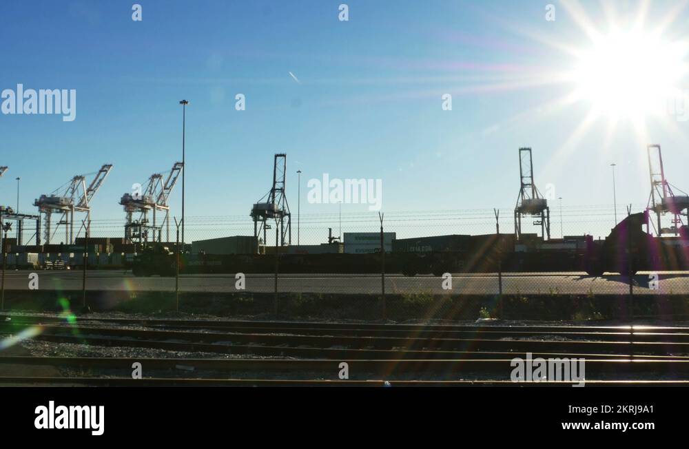 2592 Shipyard Dock with Industrial Container Cargo and Sun Flare, 4K ...