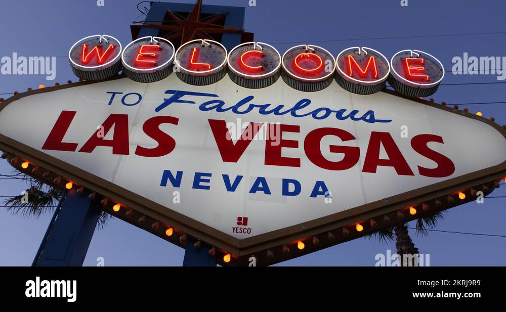 Popular Location Dusk Night Illuminated Lights Las Vegas Welcome Neon ...