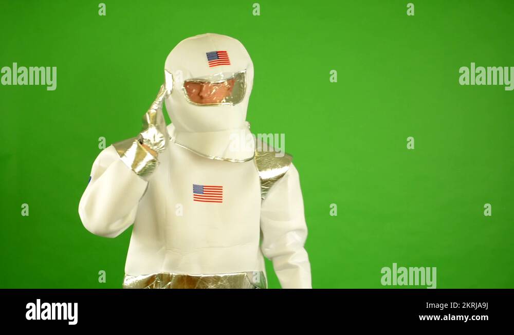astronaut calls by walkie-talkie - green screen Stock Video Footage - Alamy