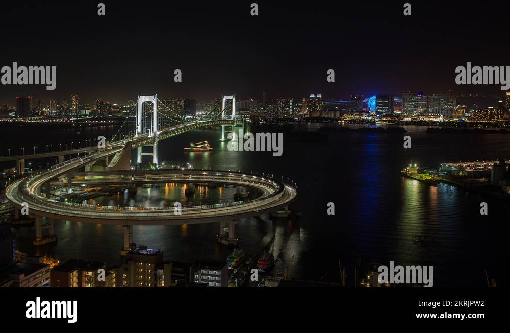 tokyo japan city rainbow bridge skyline harbour 4k Stock Video Footage ...