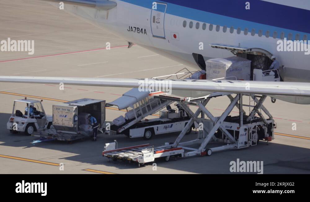 Airplane being loaded at Tokyo International Airport, Tokyo, Japan ...