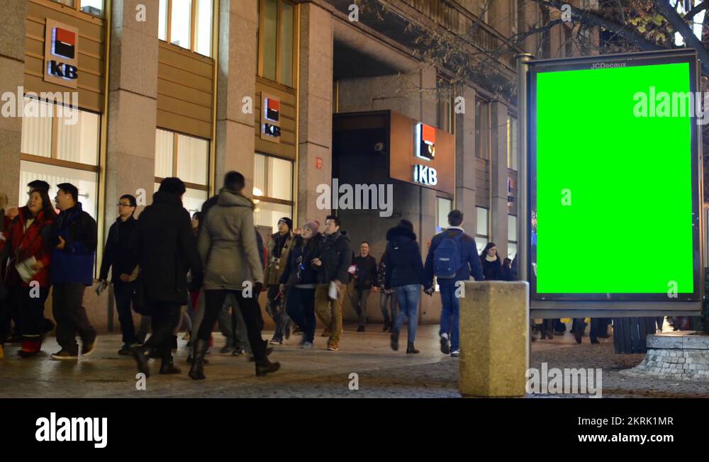 billboard in the city - urban street with building (bank)- green screen ...