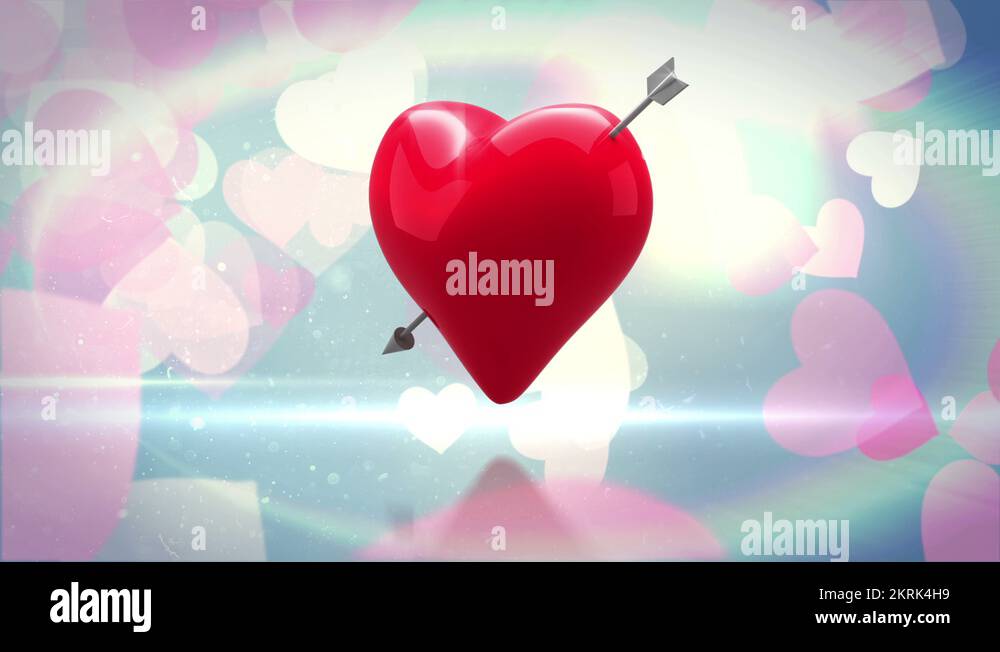 Red heart with an arrow turning on glittering background Stock Video ...